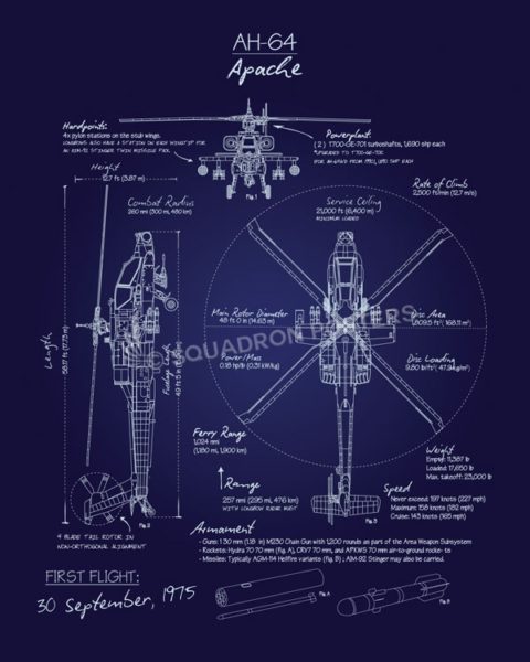 AH-64 Apache Blueprint Art - Squadron Posters