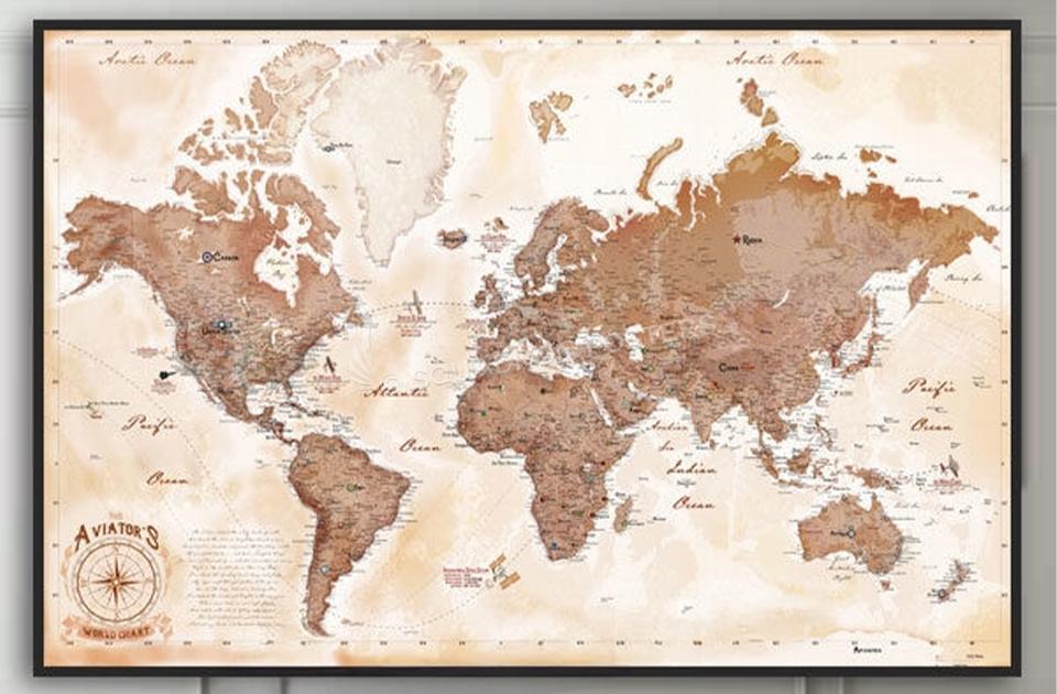 The Aviator's World Map - push pin travel map - Squadron Posters