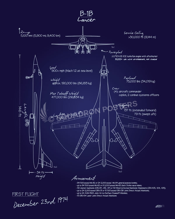 B-1B Lancer Blueprint Art - Squadron Posters