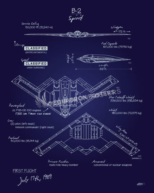 B-2 Spirit Blueprint Art - Squadron Posters