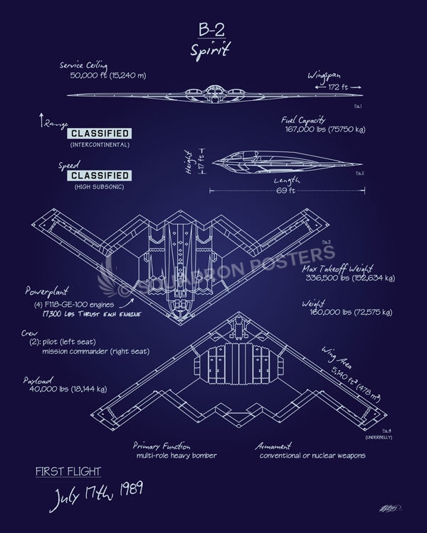 B-2 Spirit Blueprint Art - Squadron Posters