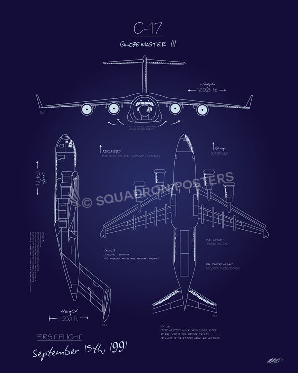 C-17 Globemaster III Blueprint Art - Squadron Posters