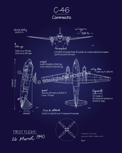 C-46 Commando Blueprint - Squadron Posters