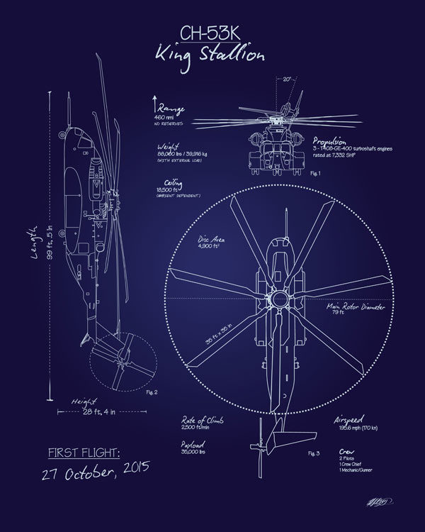 CH-53K King Stallion Blueprint - Squadron Posters