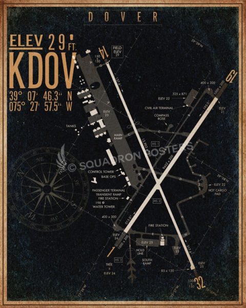 Dover AFB KDOV Airfield Map Art - Squadron Posters