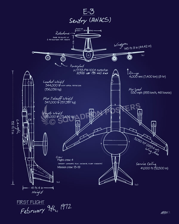 E-3 Sentry Blueprint Art - Squadron Posters