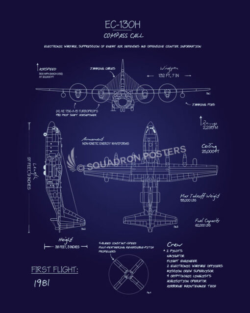 EC-130H Compass Call Blueprint - Squadron Posters