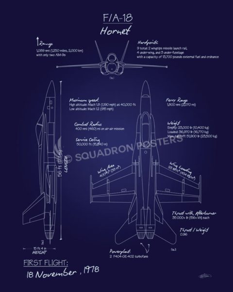 F-18 Hornet Blueprint Art - Squadron Posters