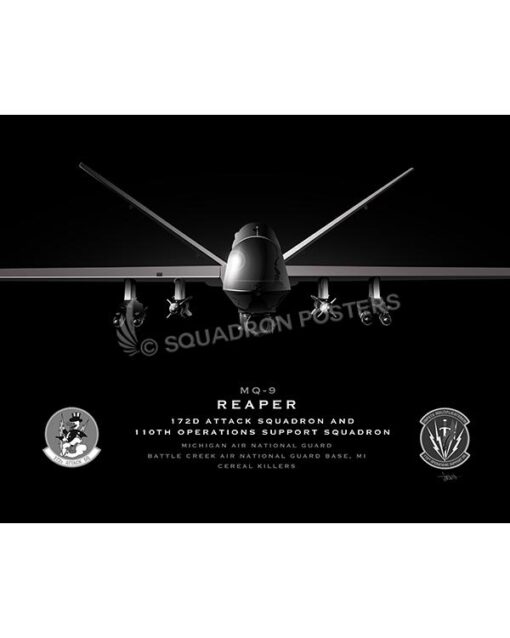 Battle Creek ANGB MQ-9 v2 Jet Black Lithograph - Squadron Posters