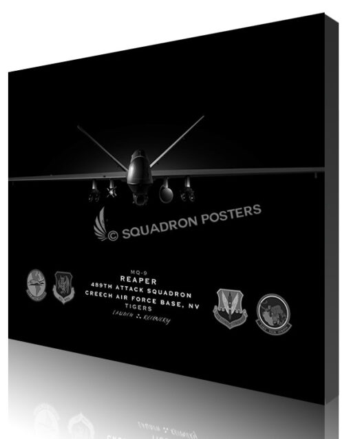MQ-9 Creech AFB 489 ATKS Jet Black Lithograph - Squadron Posters