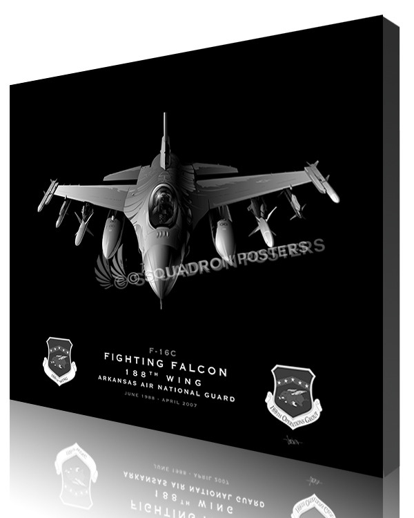 F-16 188th Wing Jet Black Lithograph - Squadron Posters
