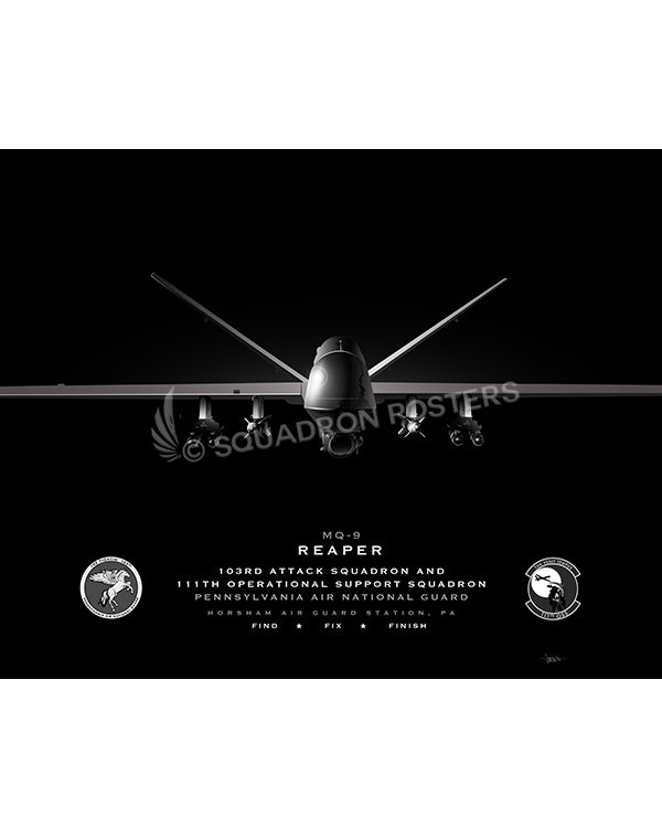 MQ-9 103 ATKS – 111 OSS Jet Black Lithograph - Squadron Posters