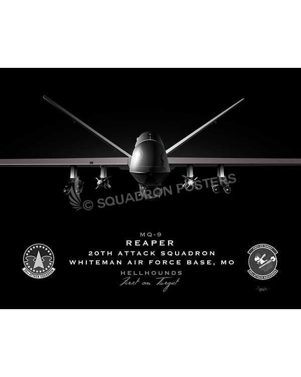 Whiteman AFB 20th ATKS MQ-9 Jet Black Lithograph - Squadron Posters