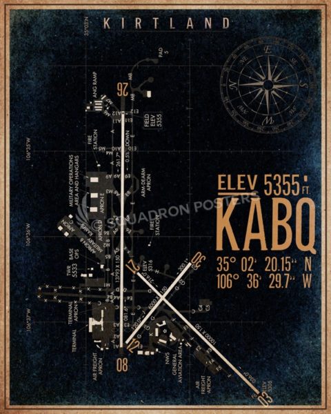 Kirtland AFB KABQ Airfield Map Art - Squadron Posters