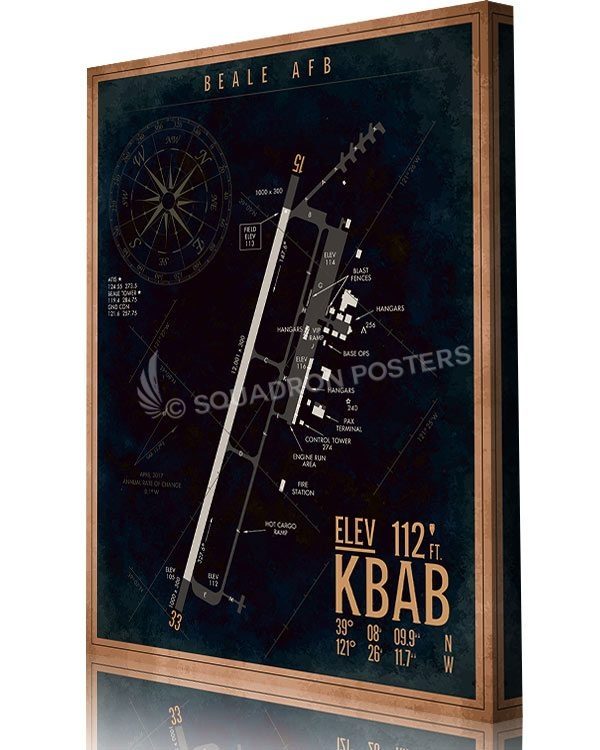 Beale AFB KBAB Airfield Map Art - Squadron Posters