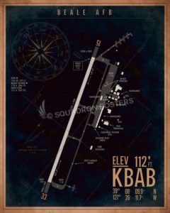 Beale AFB KBAB Airfield Map Art - Squadron Posters