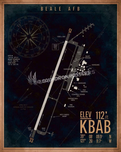 Beale AFB KBAB Airfield Map Art - Squadron Posters