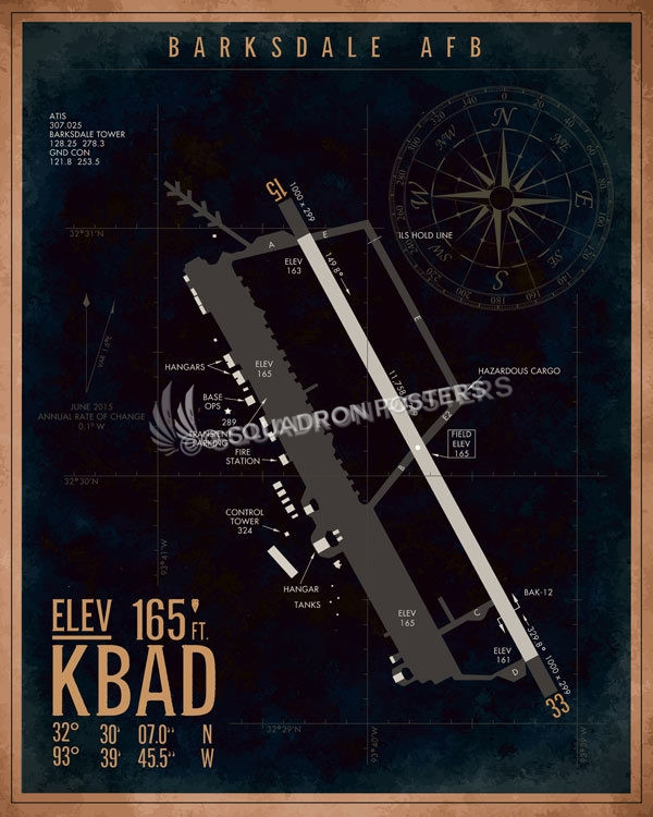 Barksdale AFB KBAD Airfield Map Art - Squadron Posters