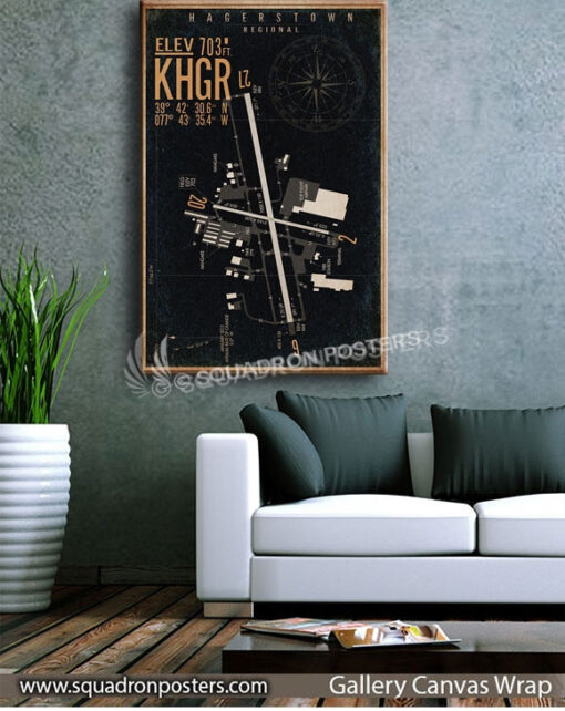 Hagerstown Regional Airport KHGR Airfield Map Art - Squadron Posters