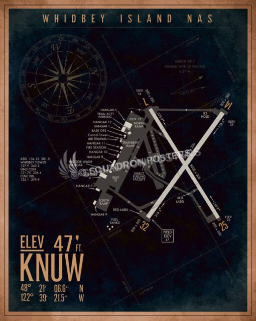 NAS Whidbey Island KNUW Map Art - Squadron Posters