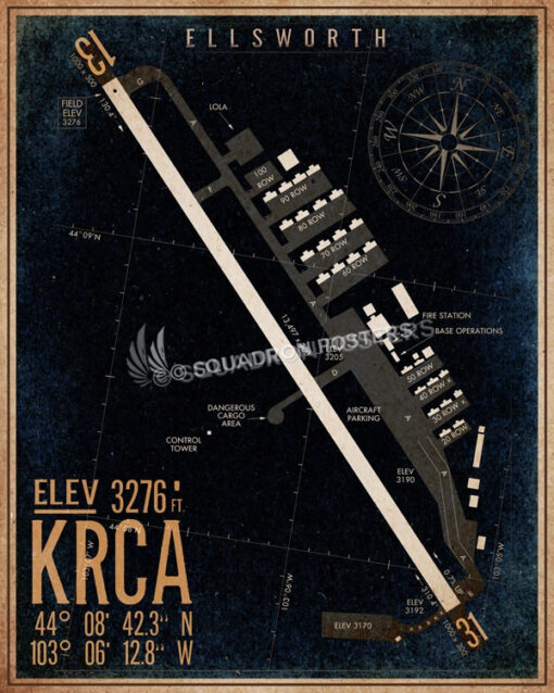 Ellsworth AFB KRCA Airfield Map Art - Squadron Posters