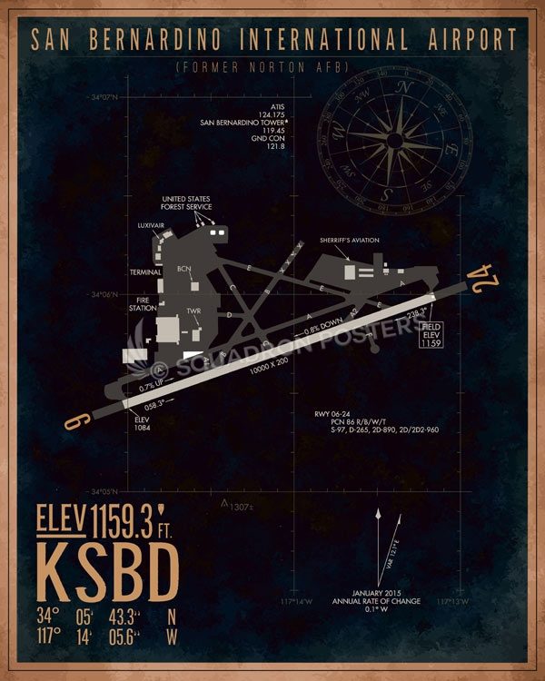 San Bernardino International Airport KSBD Airfield Map Art - Squadron ...