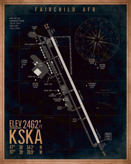 KSKA Fairchild AFB Airfield Map Art - Squadron Posters