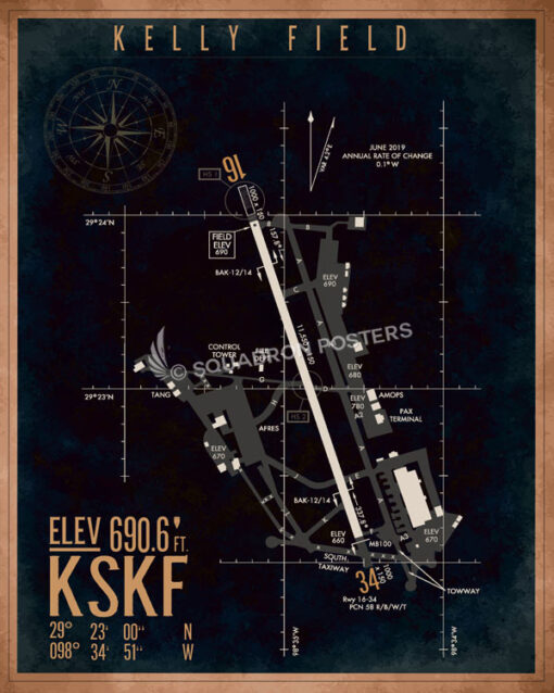 Kelly Field KSKF Airfield Map - Squadron Posters