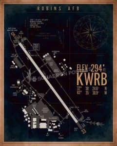 Robins AFB KWRB Airfield Map Art - Squadron Posters