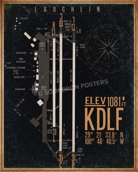 Laughlin AFB KDLF Airfield Map Art - Squadron Posters
