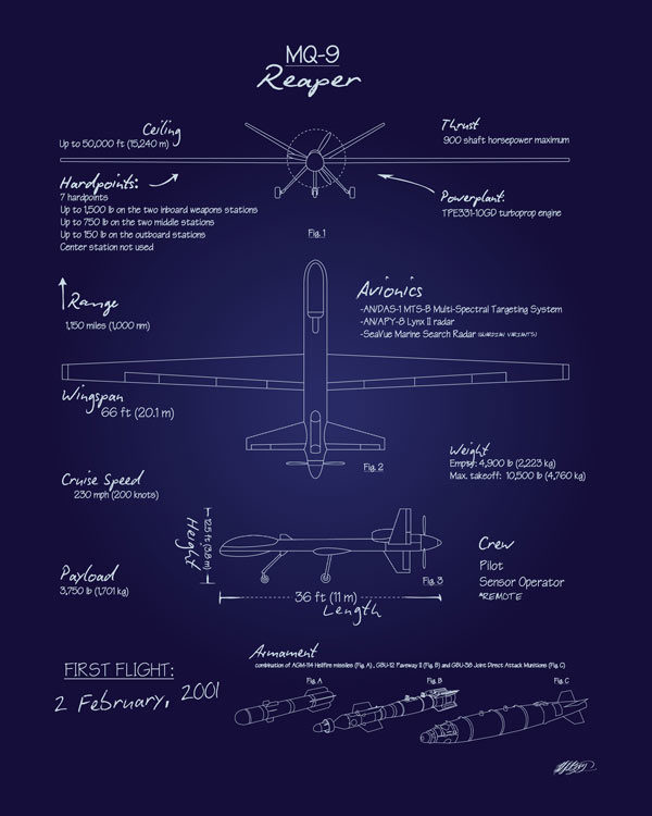 MQ-9 Reaper Blueprint Canvas - Squadron Posters