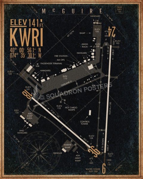 McGuire AFB KWRI Airfield Map Art - Squadron Posters