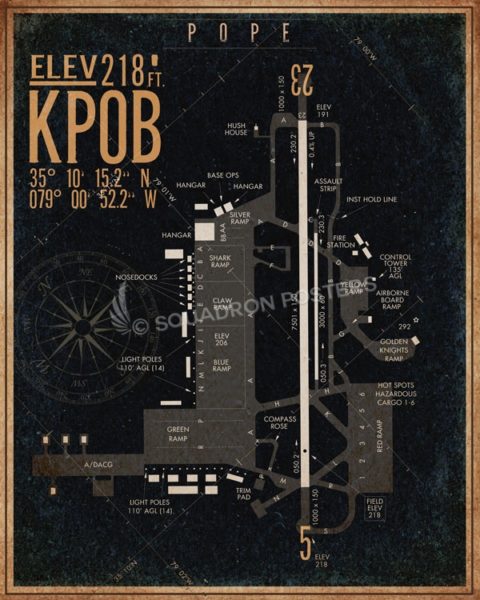 Pope Field KPOB Airfield Map Art - Squadron Posters