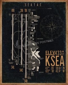 SEATAC KSEA Airfield Map Art - Squadron Posters