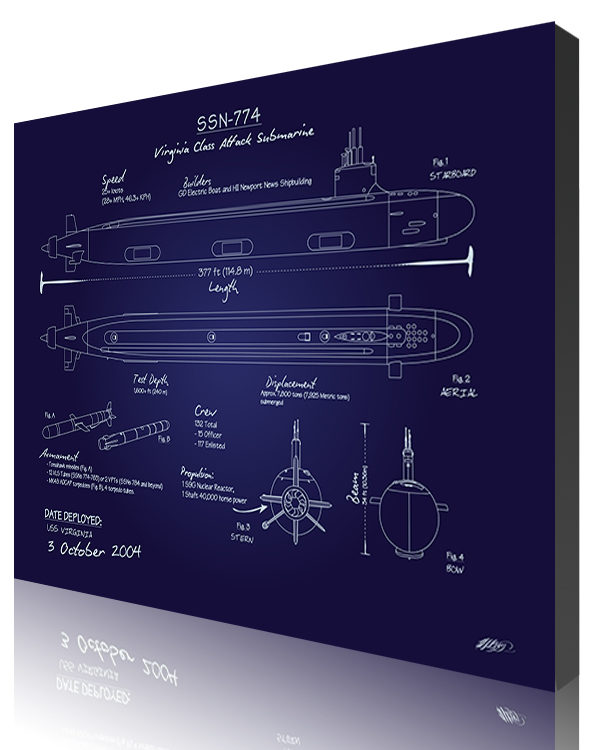 SSN-774 Virginia Class Submarine Blueprint Canvas - Squadron Posters