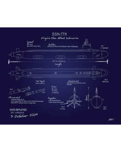 SSN-774 Virginia Class Submarine Blueprint Canvas - Squadron Posters