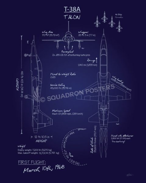 T-38A Talon Blueprint Art - Squadron Posters