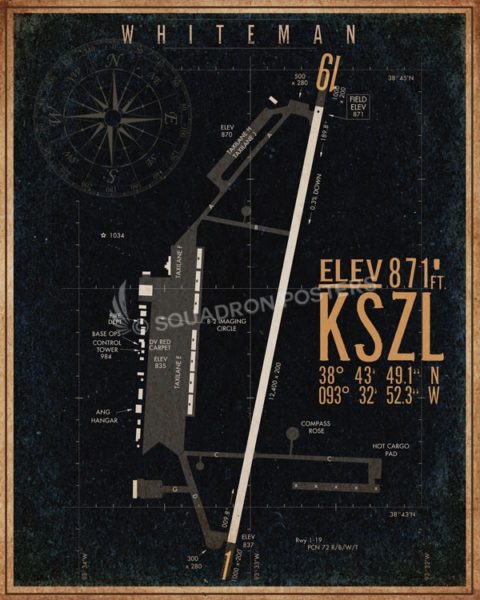 Whiteman AFB KSZL Airfield Map Art - Squadron Posters
