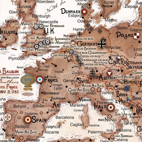 The Aviator's World Map - push pin travel map - Squadron Posters