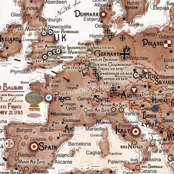 The Aviator's World Map - push pin travel map - Squadron Posters